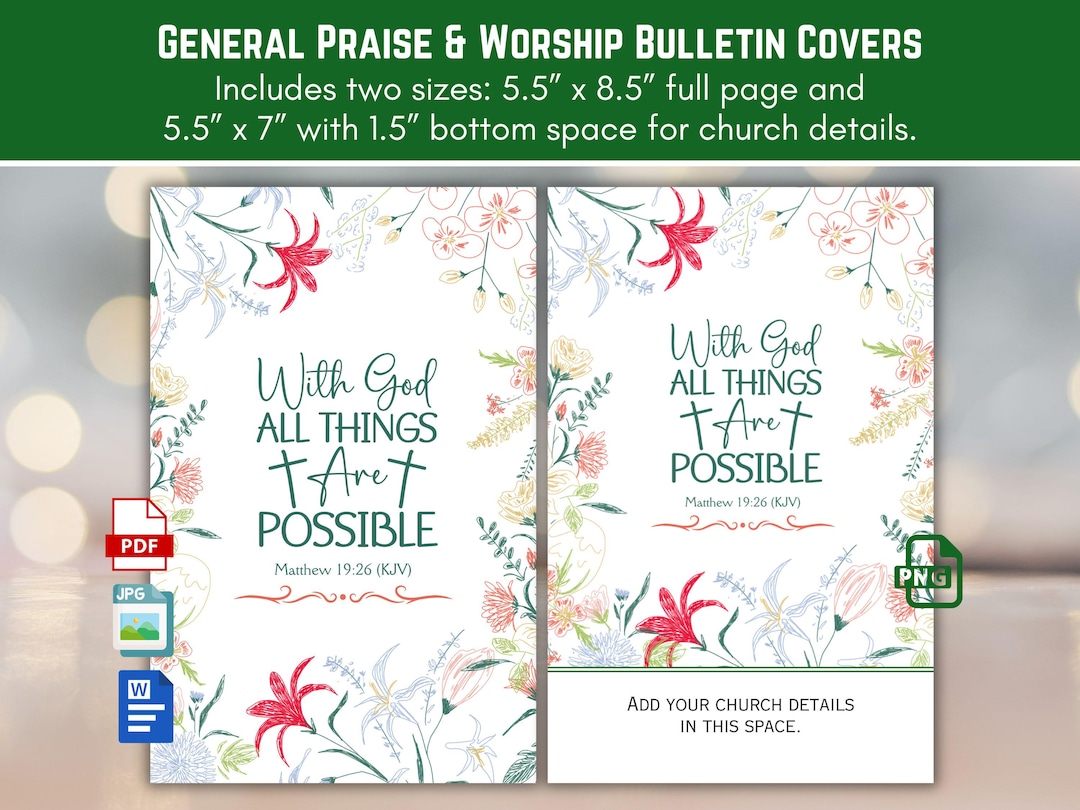 General Church Bulletin Art Cover & Template, Spring or Summer, Verse ...