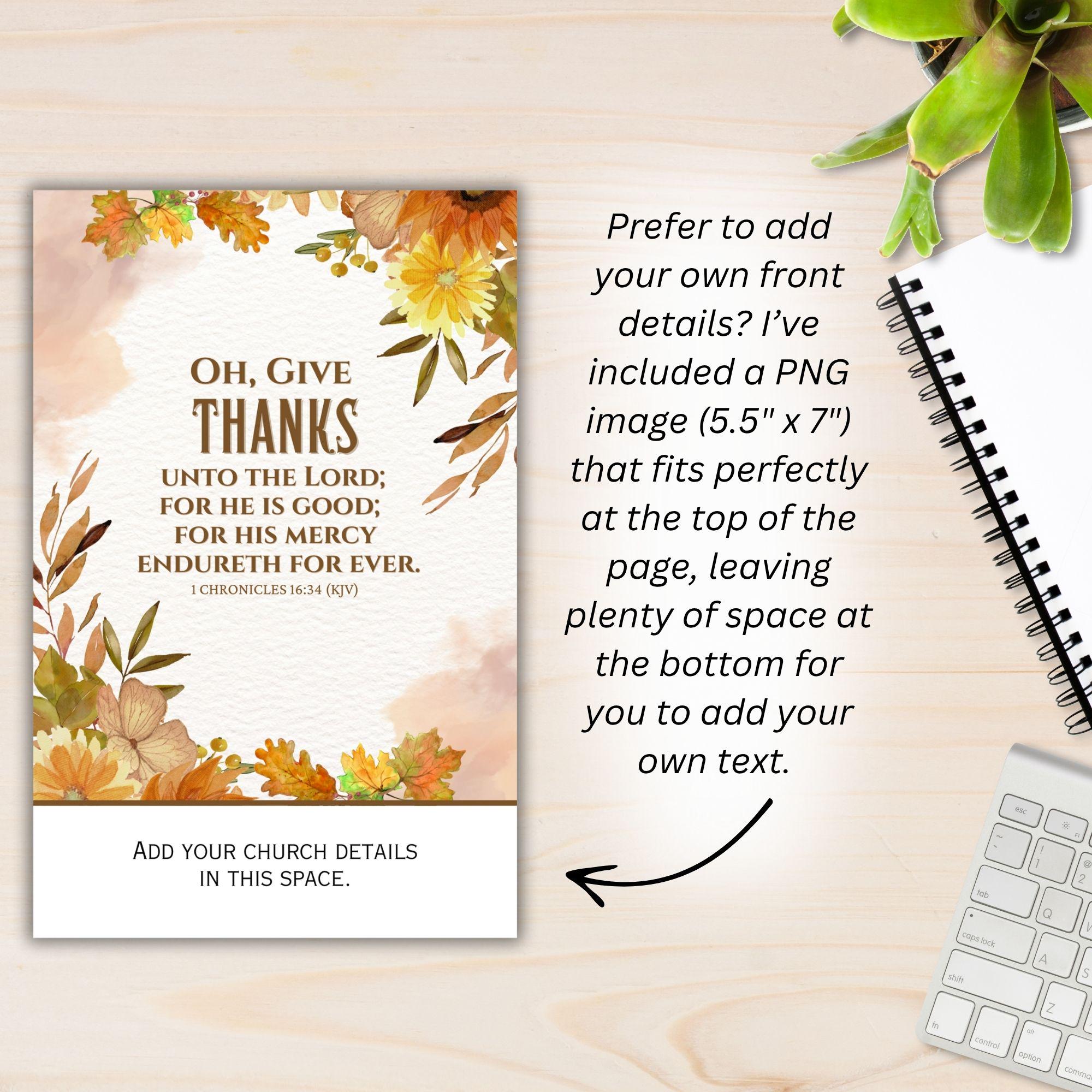 Printable General Fall Thanksgiving Church Bulletin Cover, 1 Chronicles ...