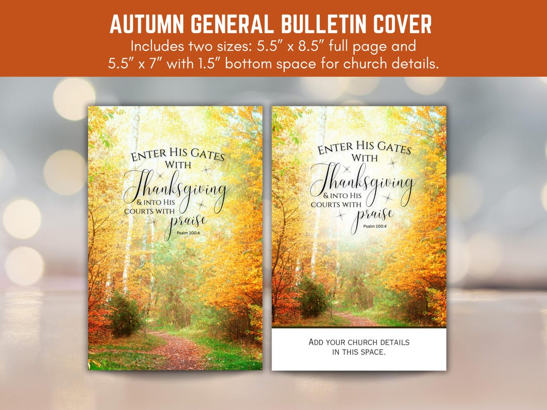 Autumn / Fall / Thanksgiving Theme Church Bulletin Cover Art Psalm 100: ...