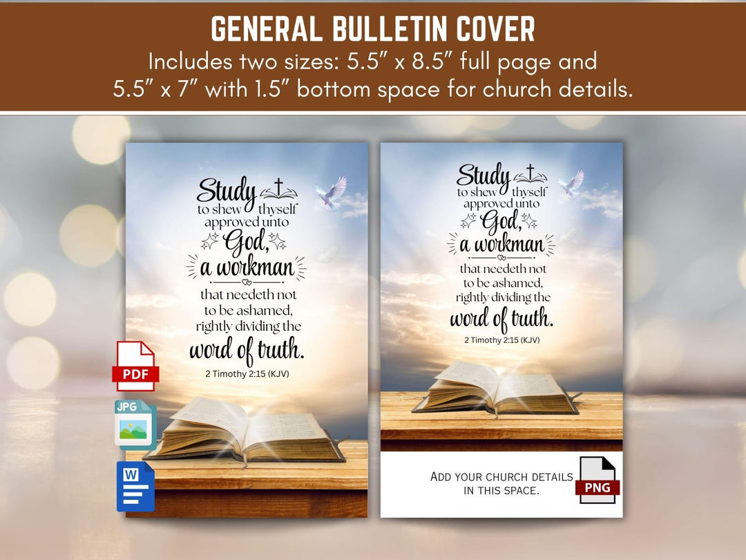 Printable Church Worship Bulletin Cover, 2 Timothy 2:15 KJV Scripture ...
