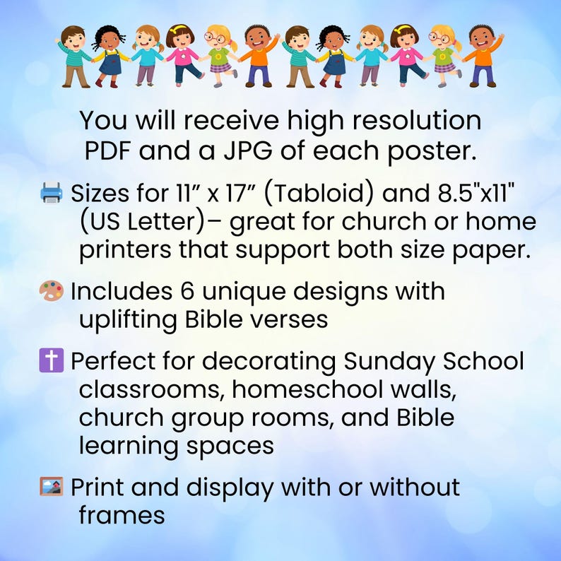 Set of 6 Bible Verse Christian Poster Wall Art for Sunday School ...