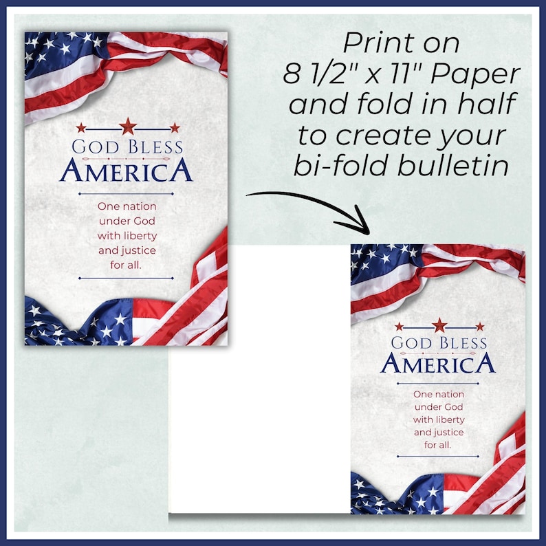 Patriotic Church Bulletin Cover God Bless America One Nation Under God ...