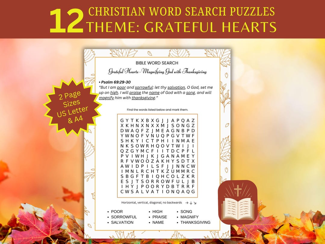 Christian Word Search Puzzles, Bible Verse Theme Grateful Hearts Great ...