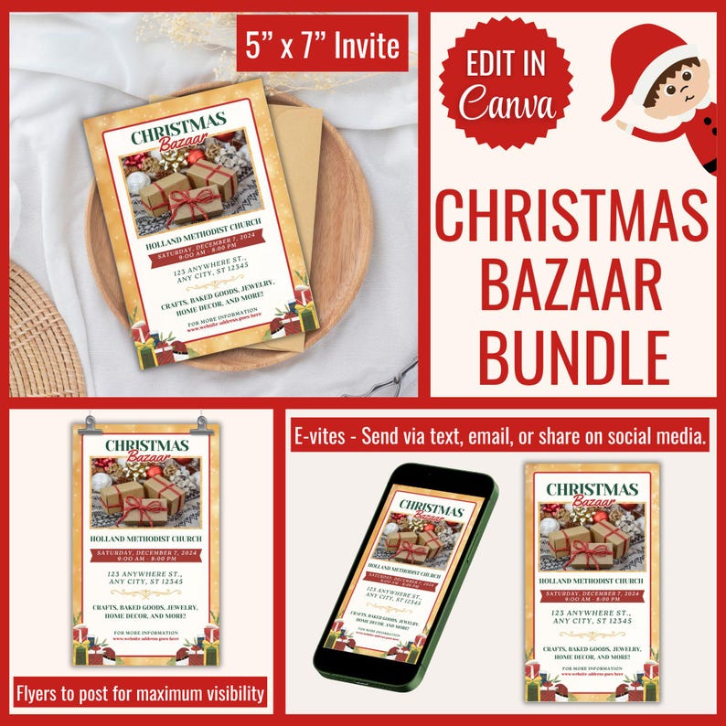 Christmas Bazaar Flyer Bundle Canva Editable Templates Neighbor Church ...
