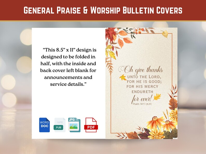 Printable General Praise & Worship Fall Thanksgiving Digital Church Bi ...