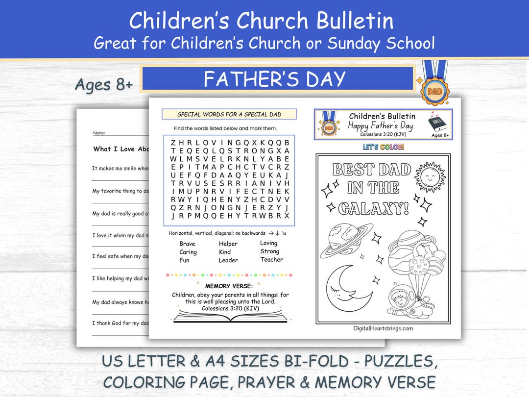 Father’s Day Kids Church Bulletin for Sunday School and Homeschool ...