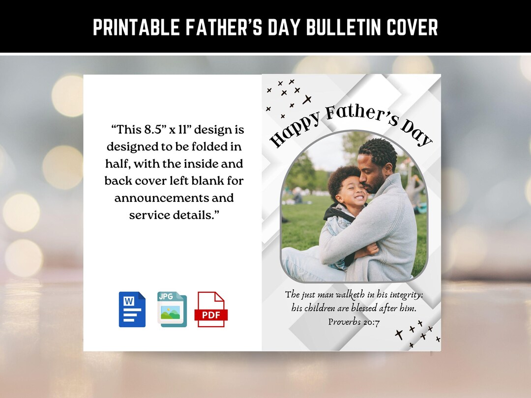 Fathers Day Church Bulletin Program Cover, Proverbs 20-7, Theme: the ...