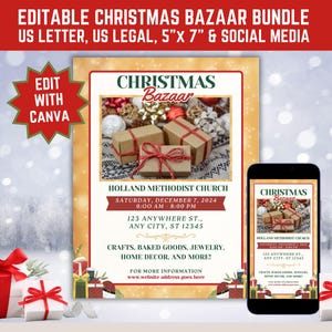 Christmas Bazaar Flyer Bundle Canva Editable Templates Neighbor Church ...