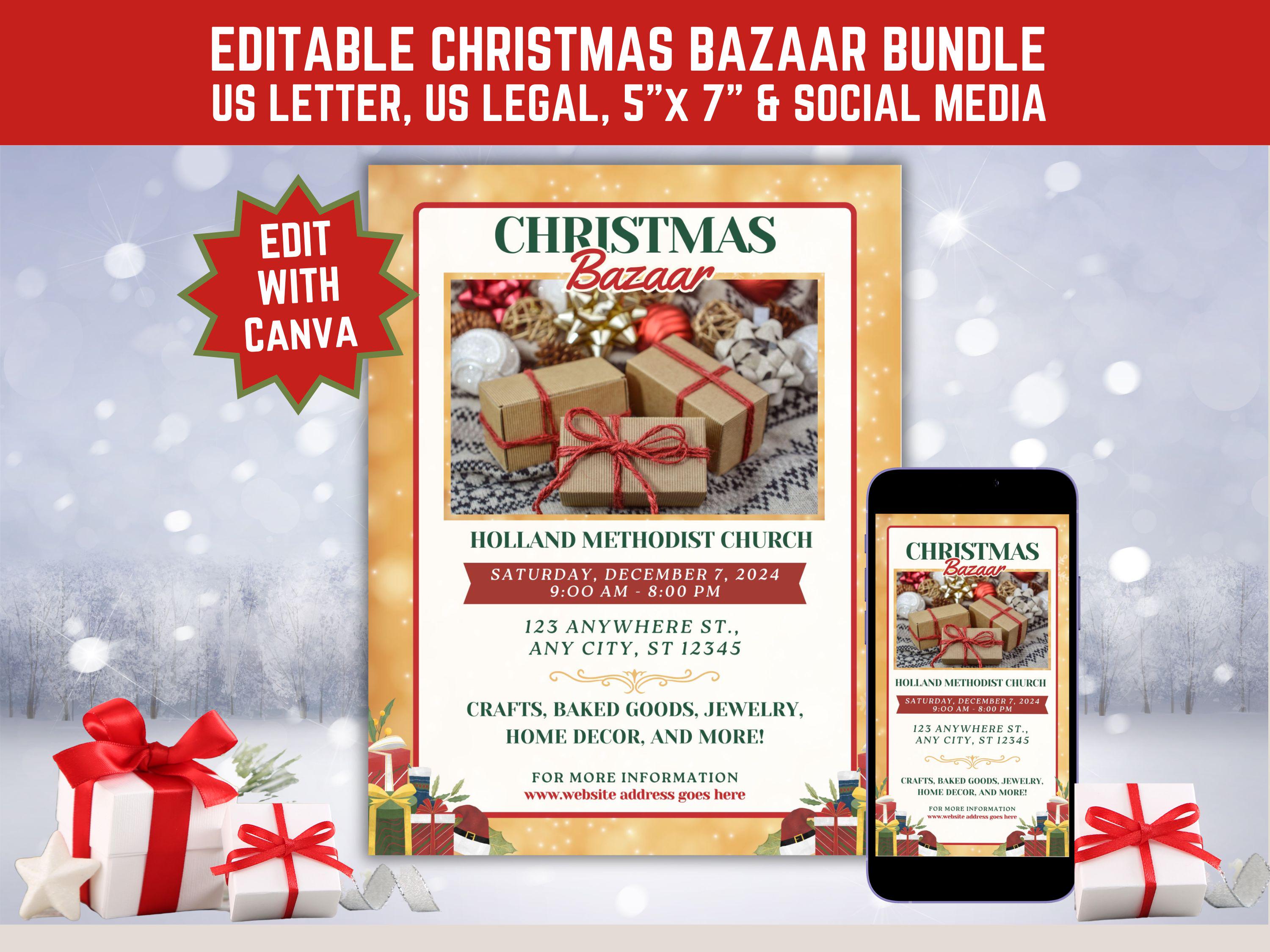 Christmas Bazaar Flyer Bundle Canva Editable Templates Neighbor Church ...