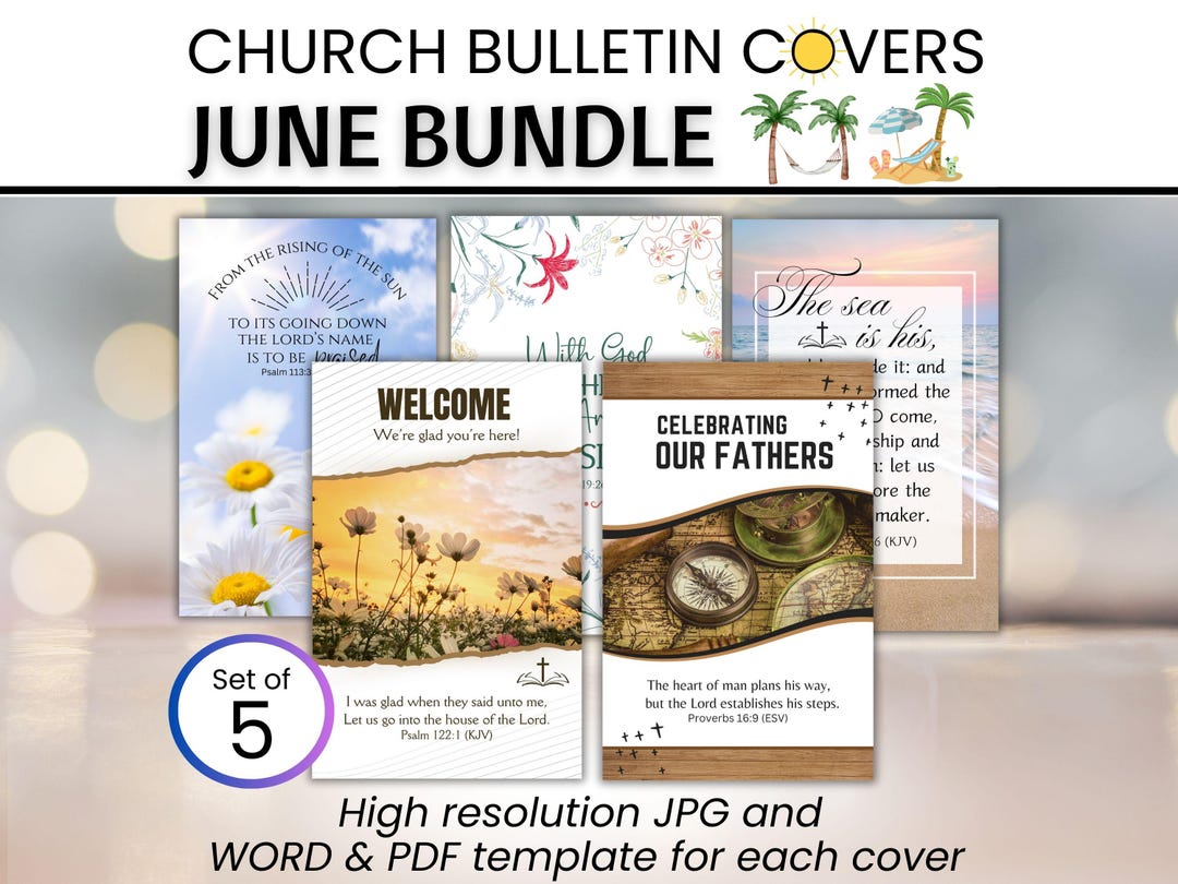 June Printable Church Bulletin Cover Art Bundle, Summer Theme, 3 ...