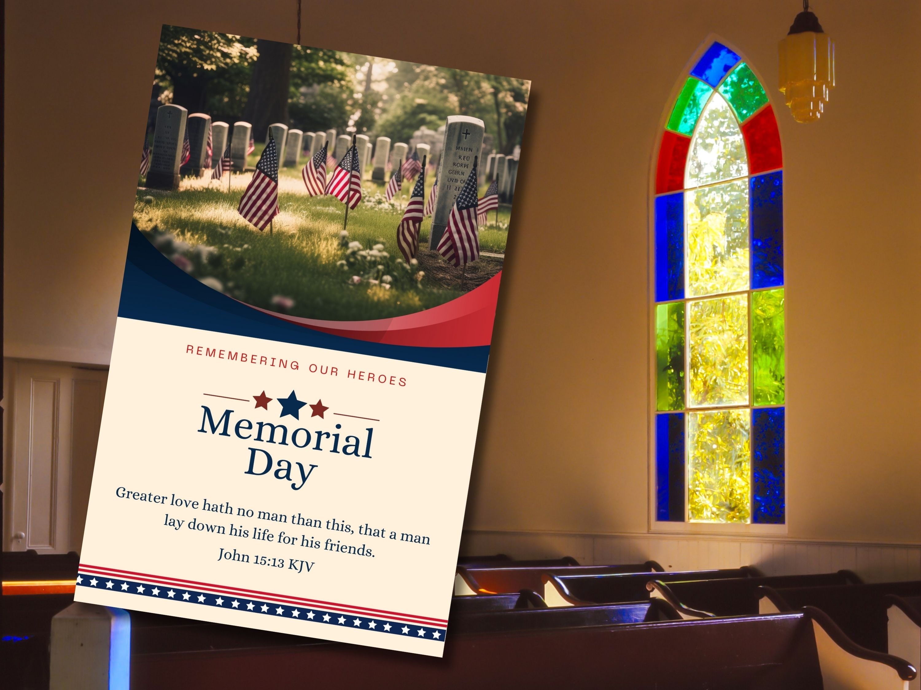 Memorial Day Church Bulletin Cover Worship Service Event Program ...
