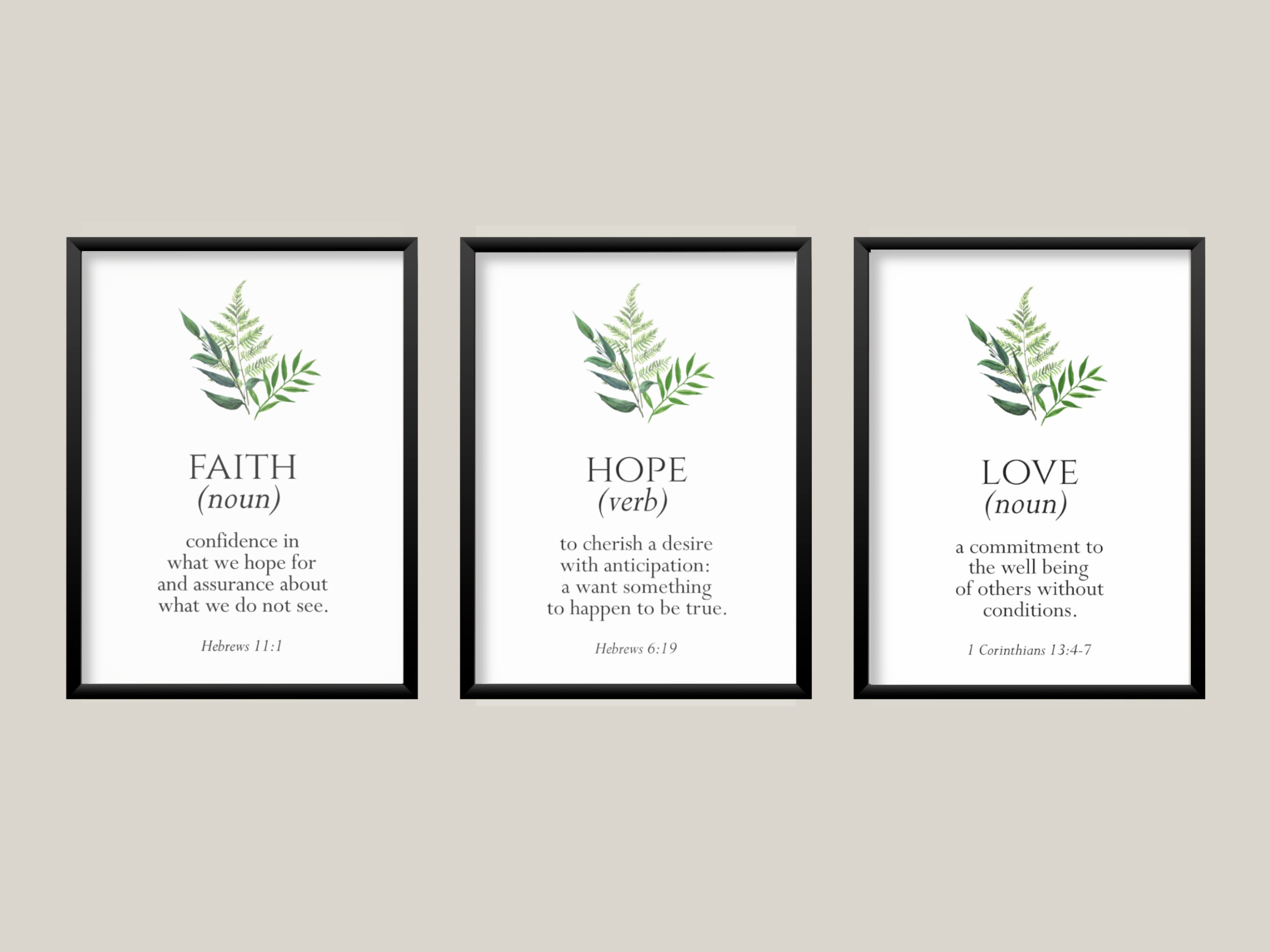 Faith Hope Love Bible Verse Wall Art Set of 3 Prints Scripture Quote ...