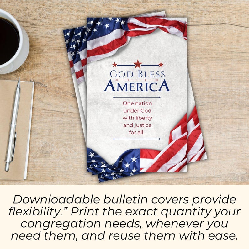 Patriotic Church Bulletin Cover God Bless America One Nation Under God ...