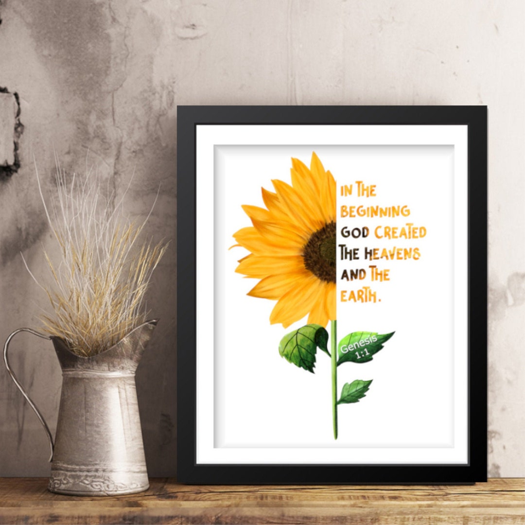 Colorful Sunflower Bible Verse Genesis 1:1 Artwork Inspirational Decor ...
