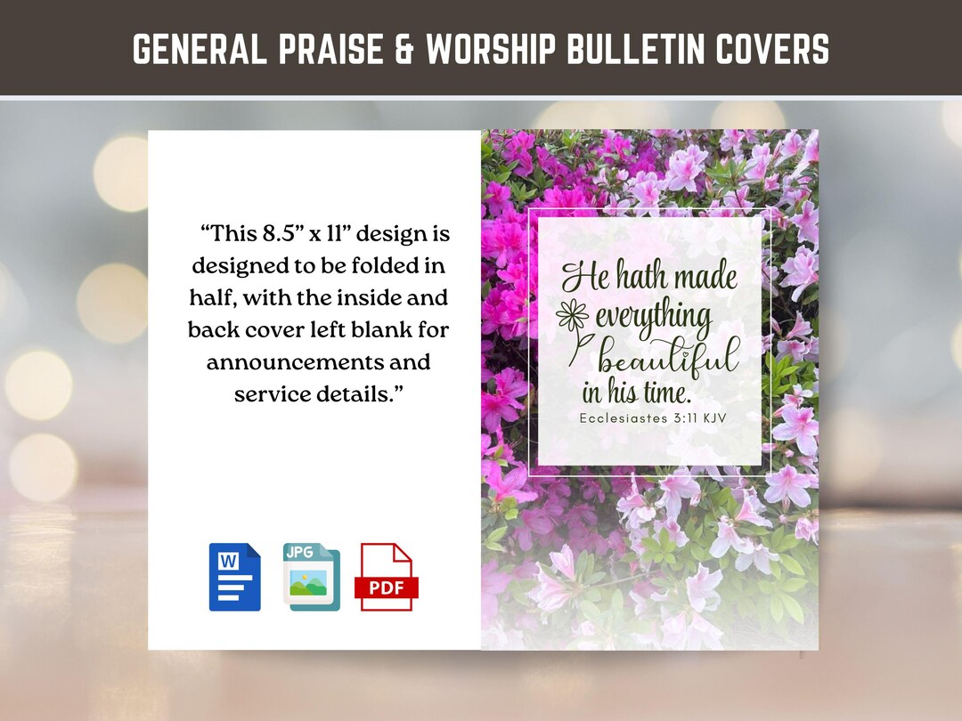 General Spring or Summer General Church Bulletin Art Cover, Bible Verse ...