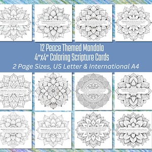 12 4"x4" Trending Christian Coloring Cards With Bible Verse & Mandala ...