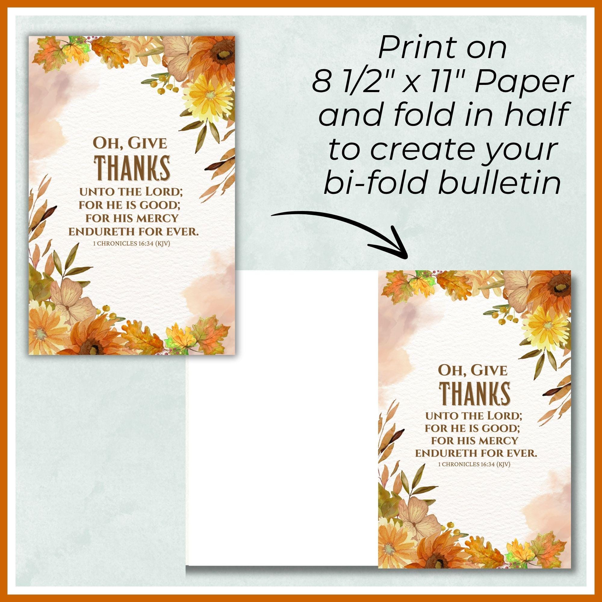 Printable General Fall Thanksgiving Church Bulletin Cover, 1 Chronicles ...