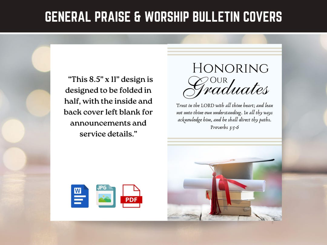 2026 Graduation Sunday Church Bulletin Art Cover, Proverbs 3:5-6 Trust ...