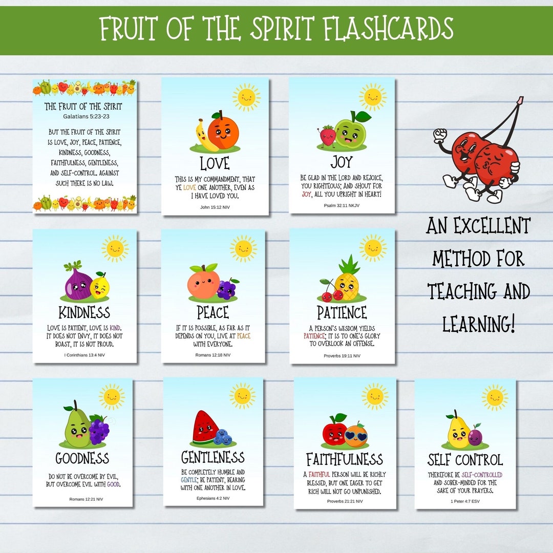 Fruit of the Spirit Kids Bible Verse Printable Flash Cards for ...
