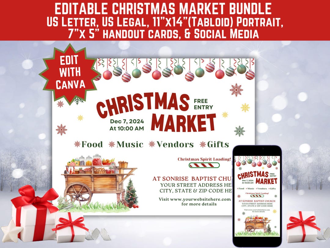 Christmas Market Flyer Canva Template Holiday Market Flyer Poster US ...