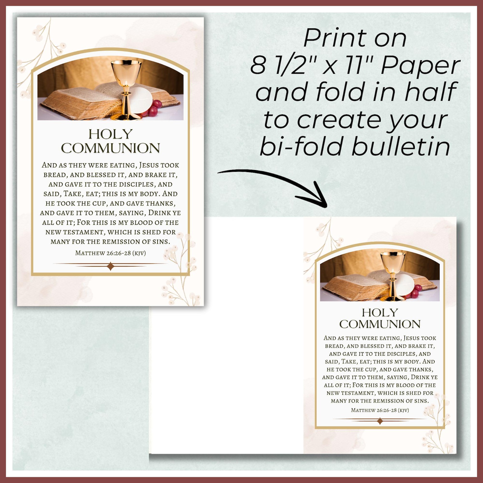 Holy Communion Church Bulletin Cover Art, Verse Matthew 26:26-28 Jesus ...