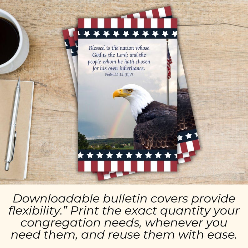 Patriotic Church Bulletin Cover Blessed in the Nation Psalm 33:12 July ...