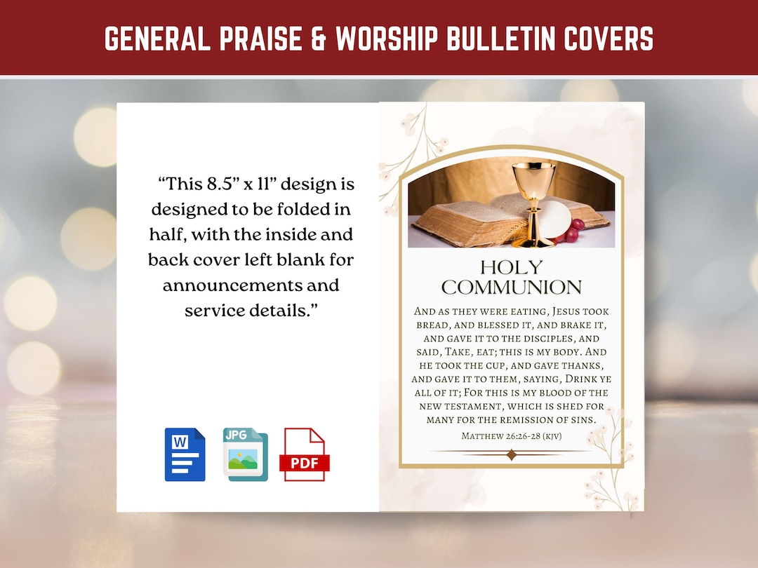 Holy Communion Church Bulletin Cover Art, Verse Matthew 26:26-28 Jesus ...