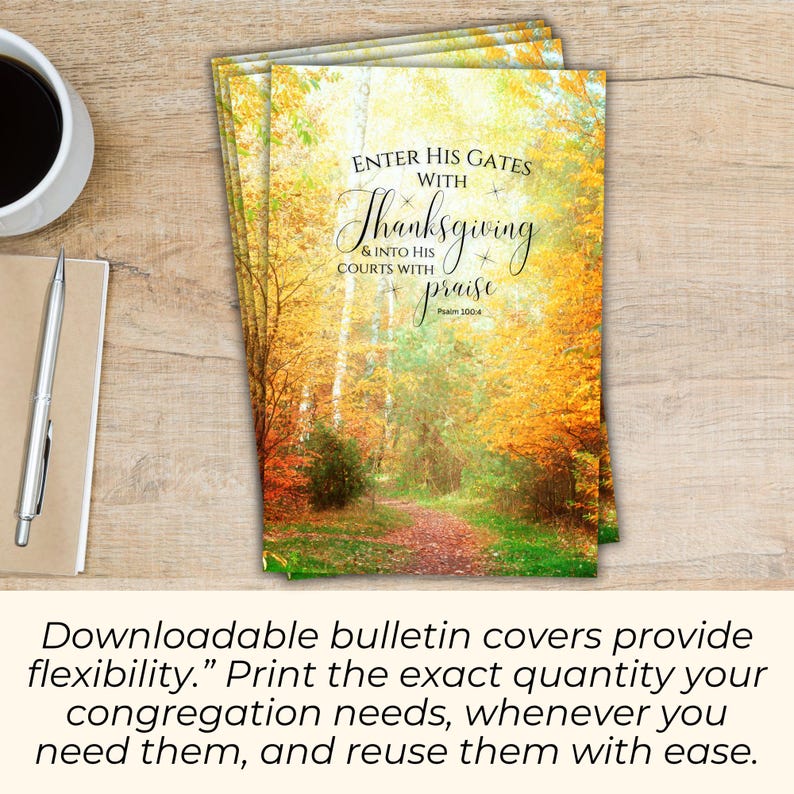 Autumn / Fall / Thanksgiving Theme Church Bulletin Cover Art Psalm 100: ...