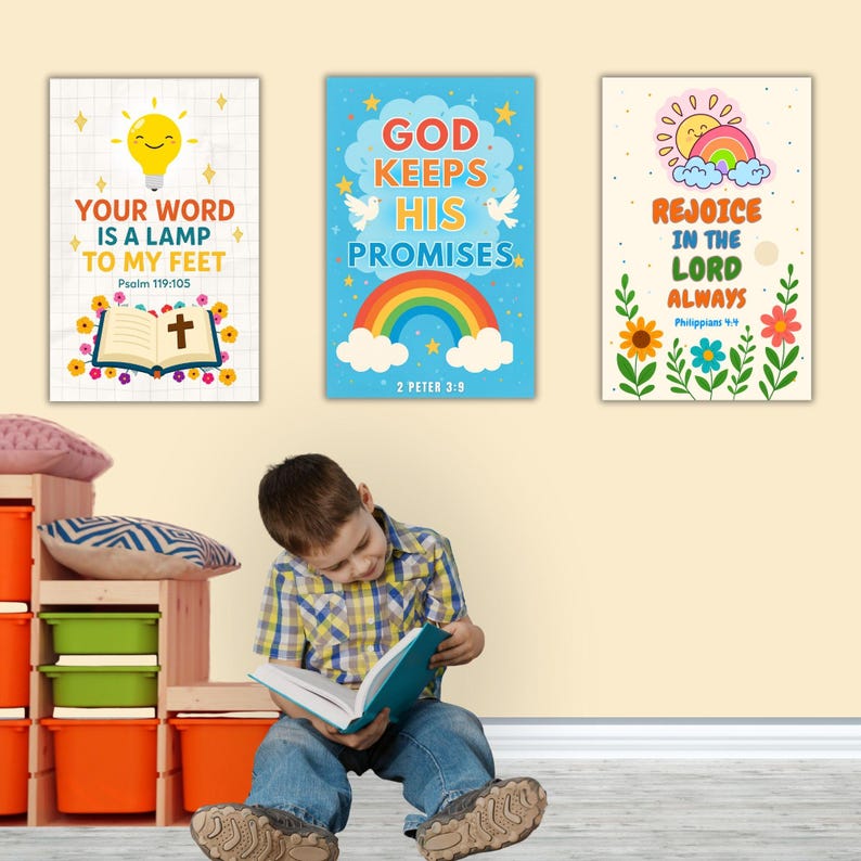 Set of 6 Bible Verse Christian Poster Wall Art for Sunday School ...