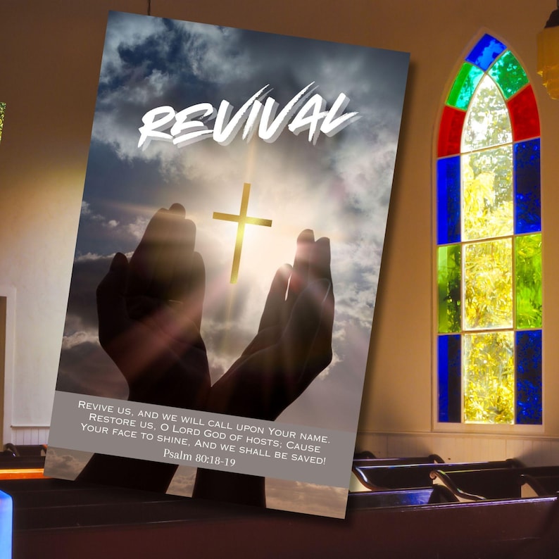 Printable General Praise & Worship Church Revival Bulletin Cover With Bible Verse Psalm 80:18-19 ...