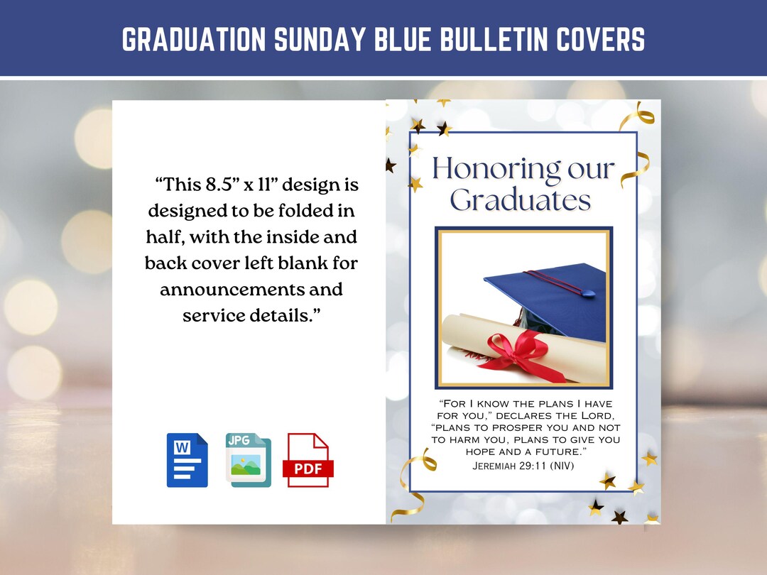 Honoring Our Graduates Church Bulletin Art Cover Blue Theme, Scripture ...