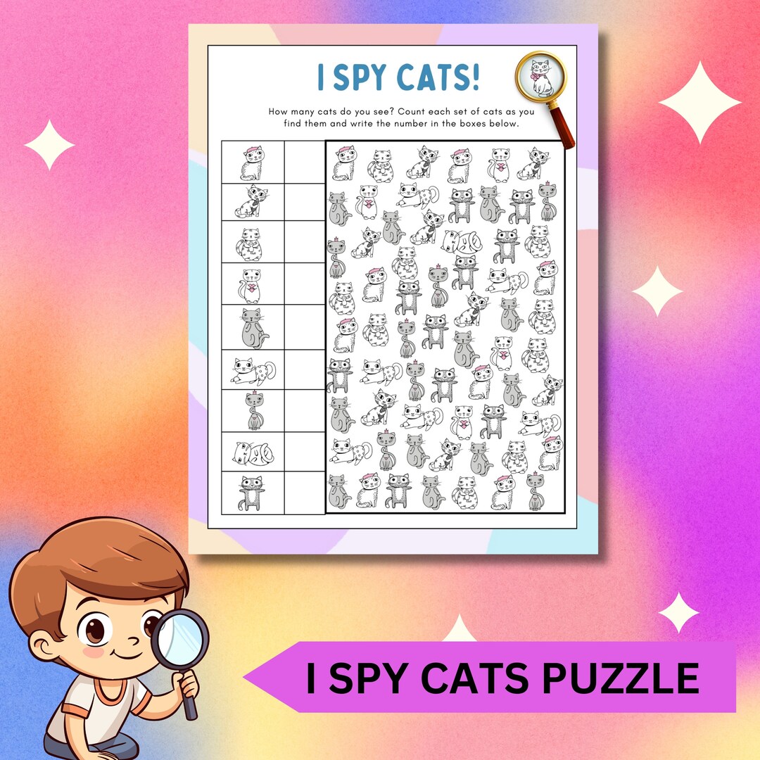 Cat Lover's I Spy Fun Games, I Spy for Kids Printable Fun Puzzles ...