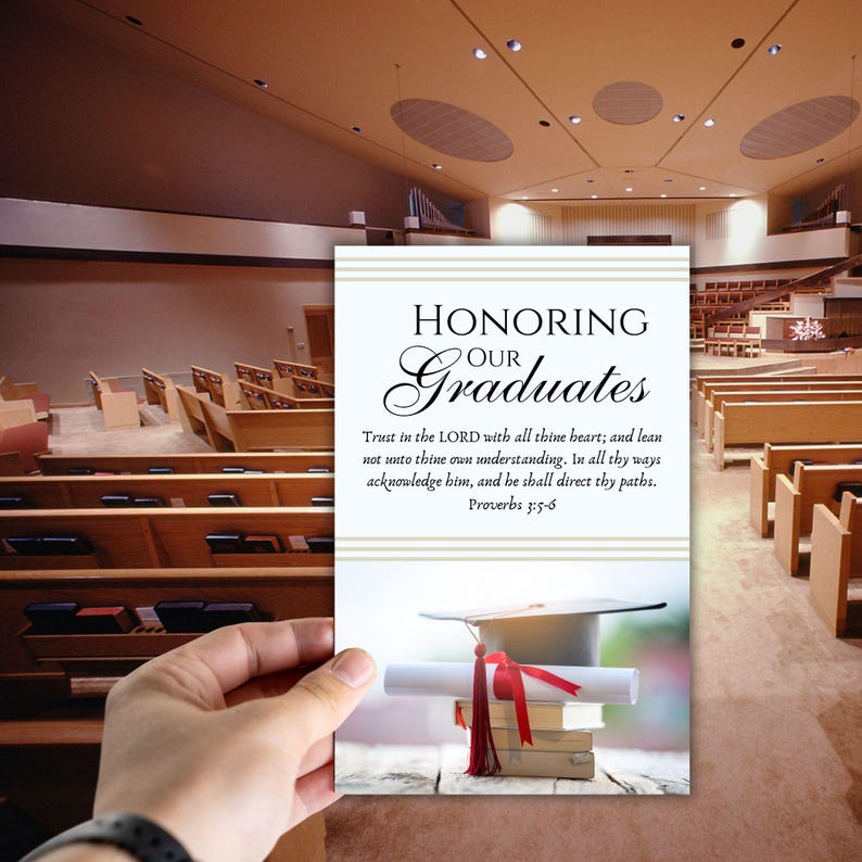 2025 Graduation Sunday Church Bulletin Art Cover, Proverbs 3:5-6 Trust ...