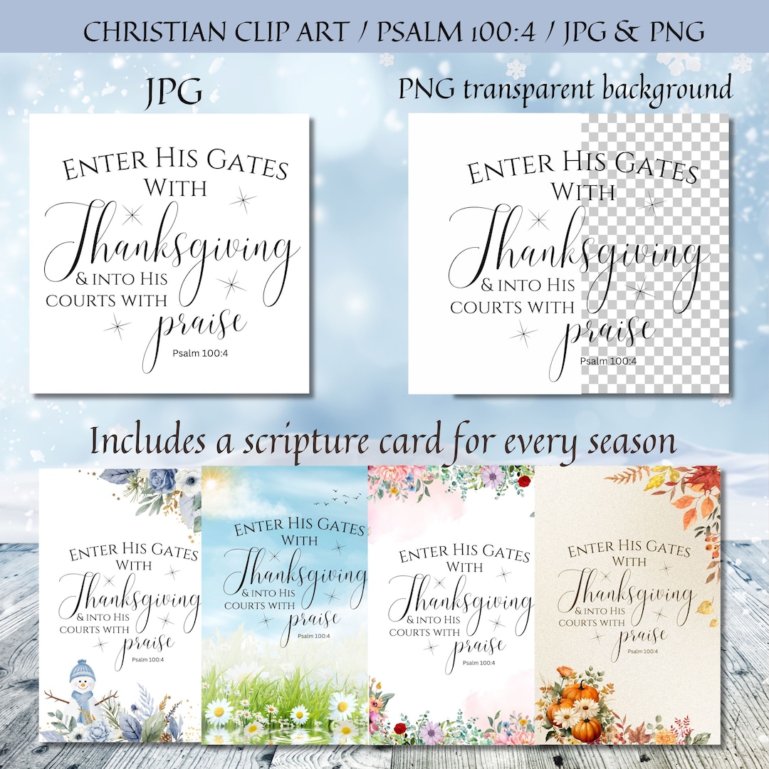 Psalm 100:4 Bible Verse Clipart | Seasonal Scripture Cards Set | PNG ...