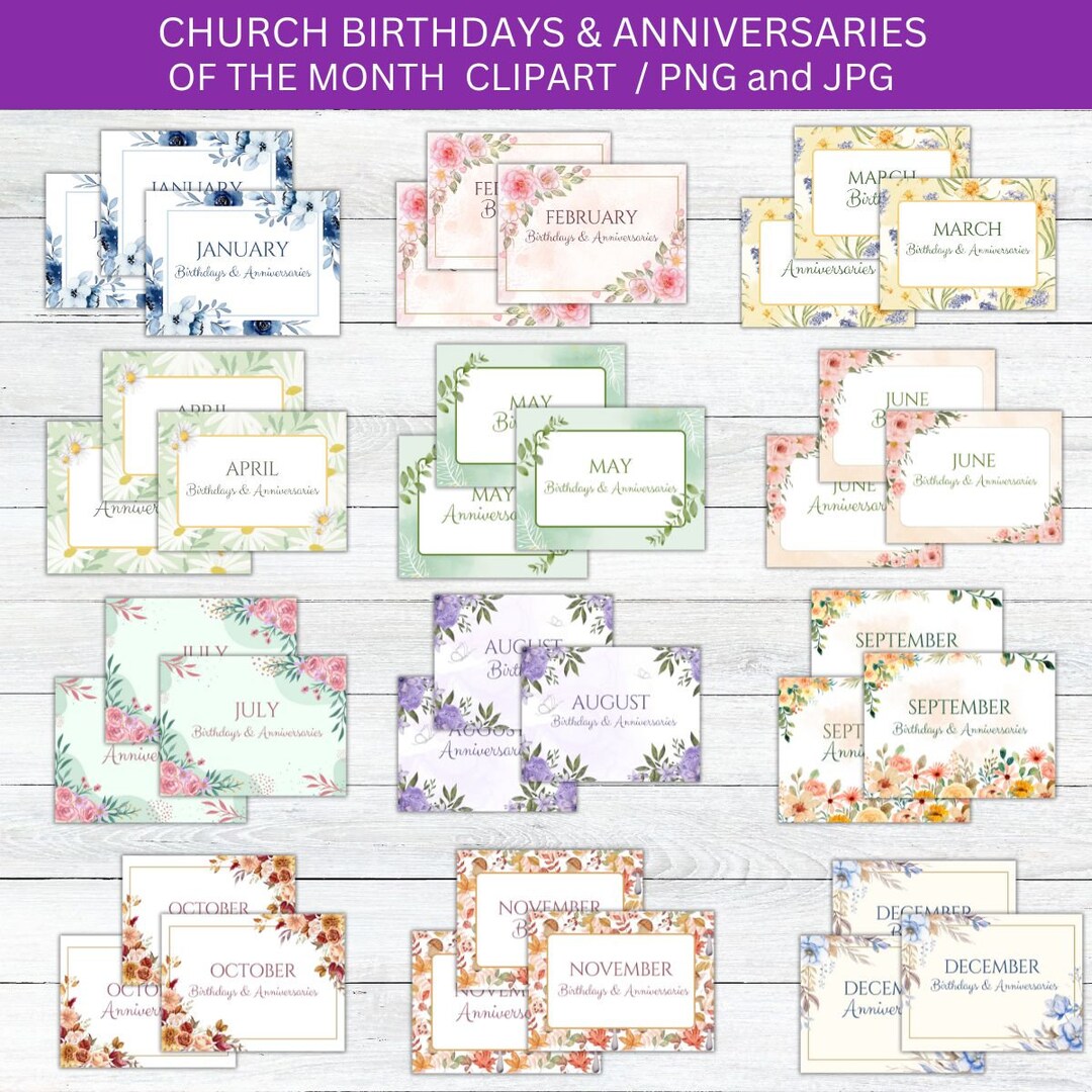 Digital Clipart Titles for Birthdays & Anniversaries Months of Year for ...