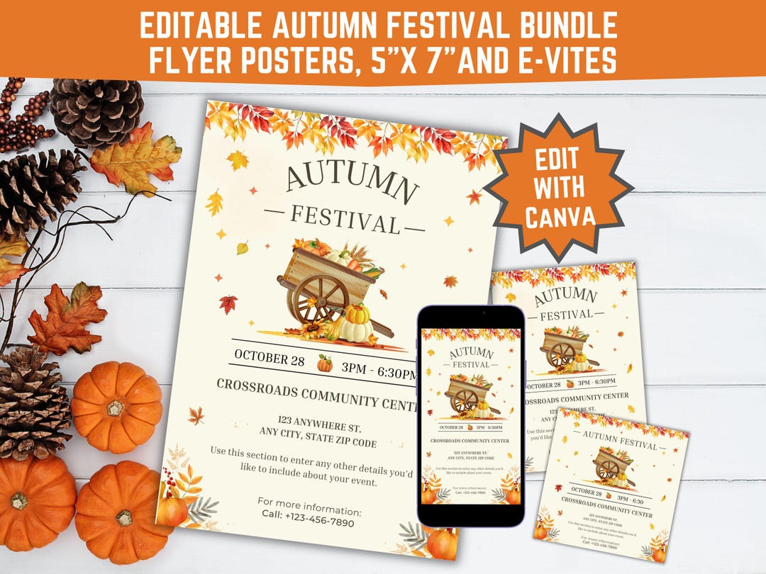 Autumn Festival Events Bundle Canva Editable Templates Neighbor Church ...