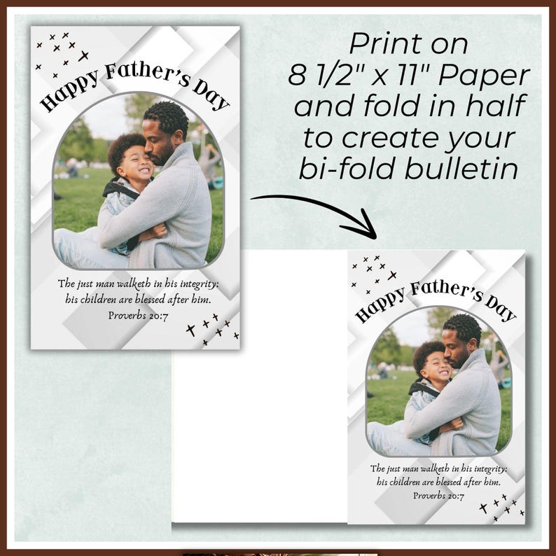 Fathers Day Church Bulletin Program Cover, Proverbs 20-7, Theme: the ...