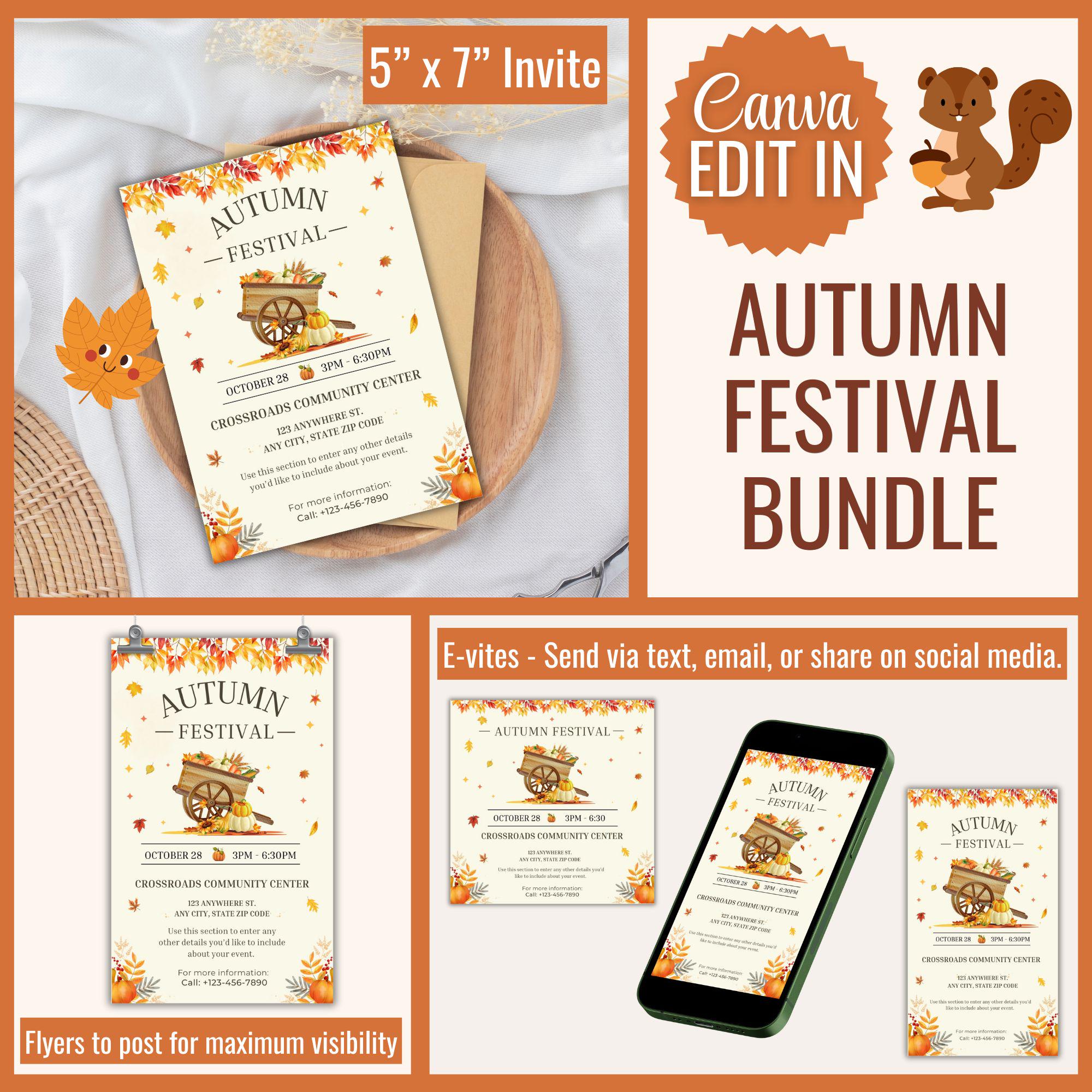 Autumn Festival Events Bundle Canva Editable Templates Neighbor Church ...