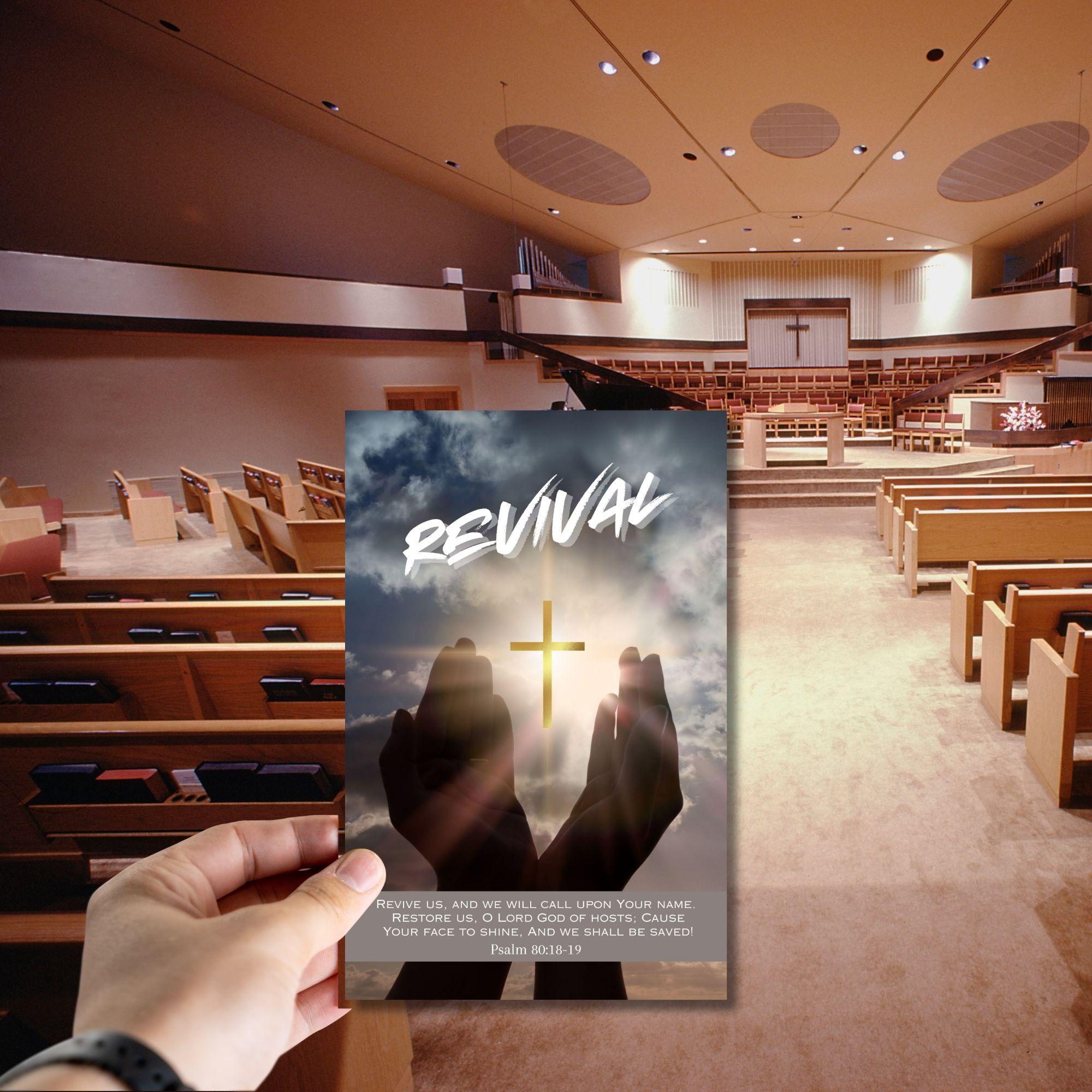 Printable General Praise & Worship Church Revival Bulletin Cover With Bible Verse Psalm 80:18-19 ...