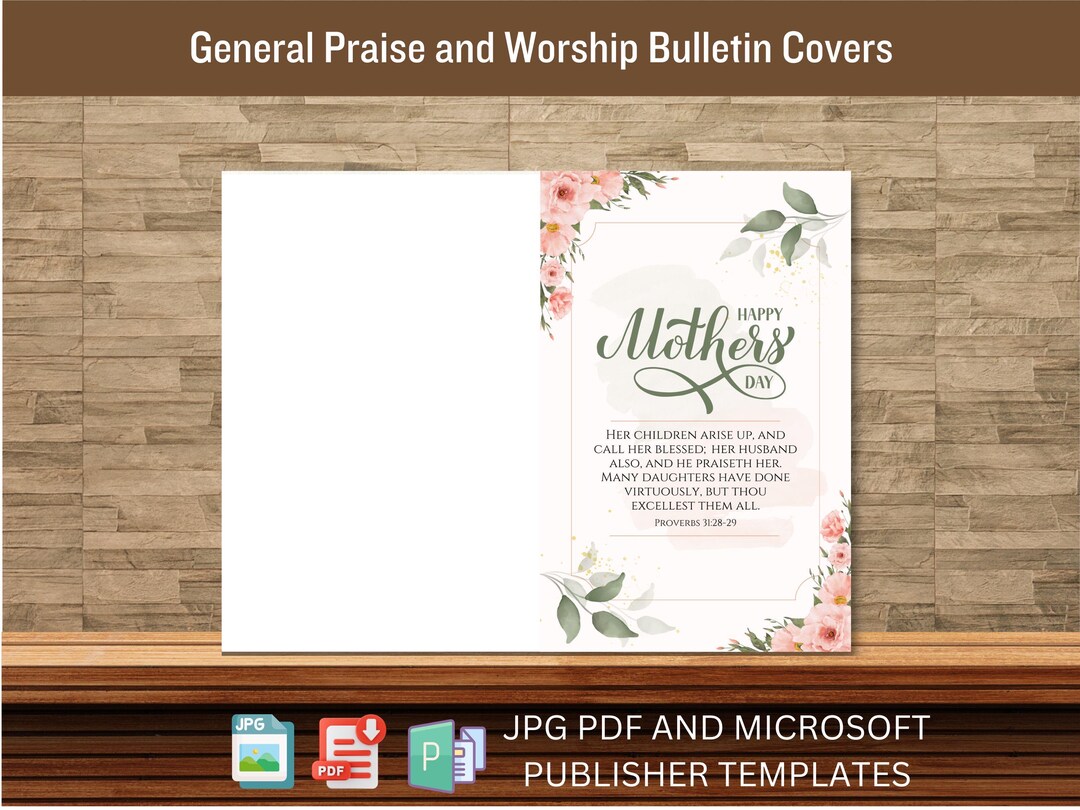 Mothers Day Church Bulletin Cover and Template Features Proverbs 31:28 ... Mothers Day Church Bulletin Cover and Template Features Proverbs 31:28 ...