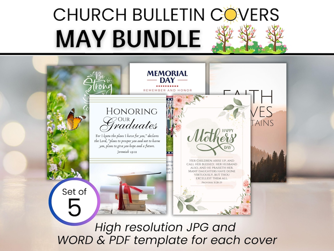 May Church Bulletin Cover Art Bundle, Two General Spring Designs ...