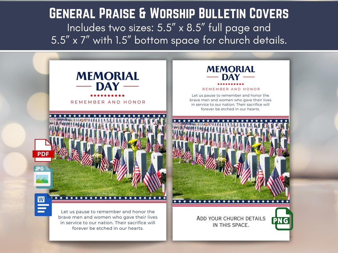 Memorial Day Bulletin Art Cover for Worship Services, Events Program ...