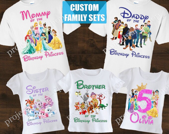 Disney Princess Family Birthday Shirts, Disney Princesses Birthday Shirt Set, Princess Family ...