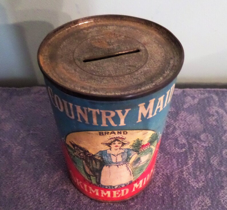 Vintage Country Maid Skimmed Milk Can Bank. Can Key - Etsy