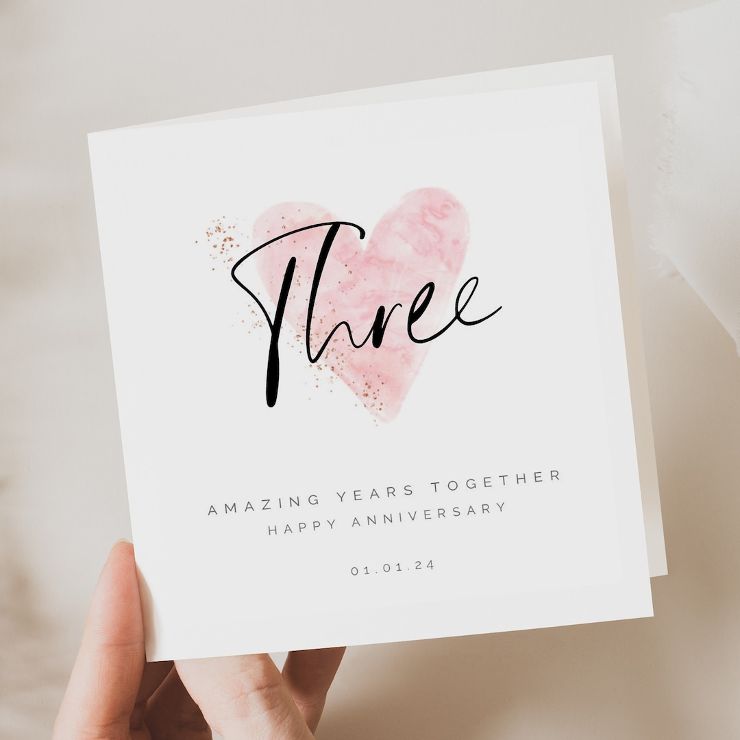 Third Anniversary Card, 'three Amazing Years Together' - Anniversary ...