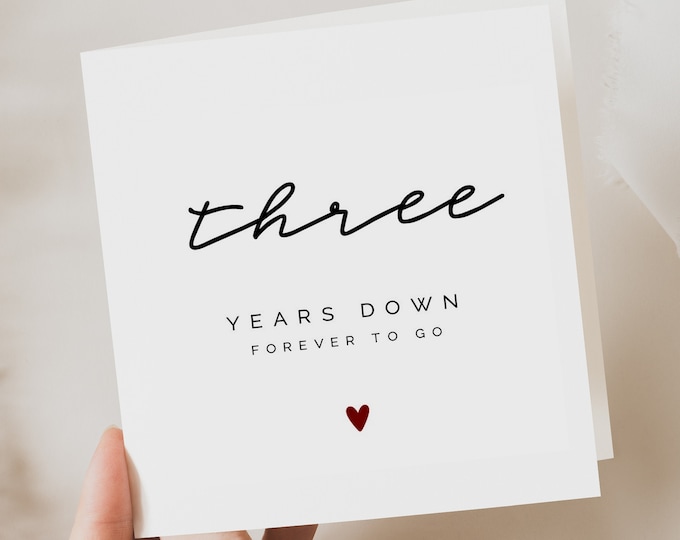 3 Years Down, 3rd Anniversary Card, Three Years Anniversary Card, 3 ...