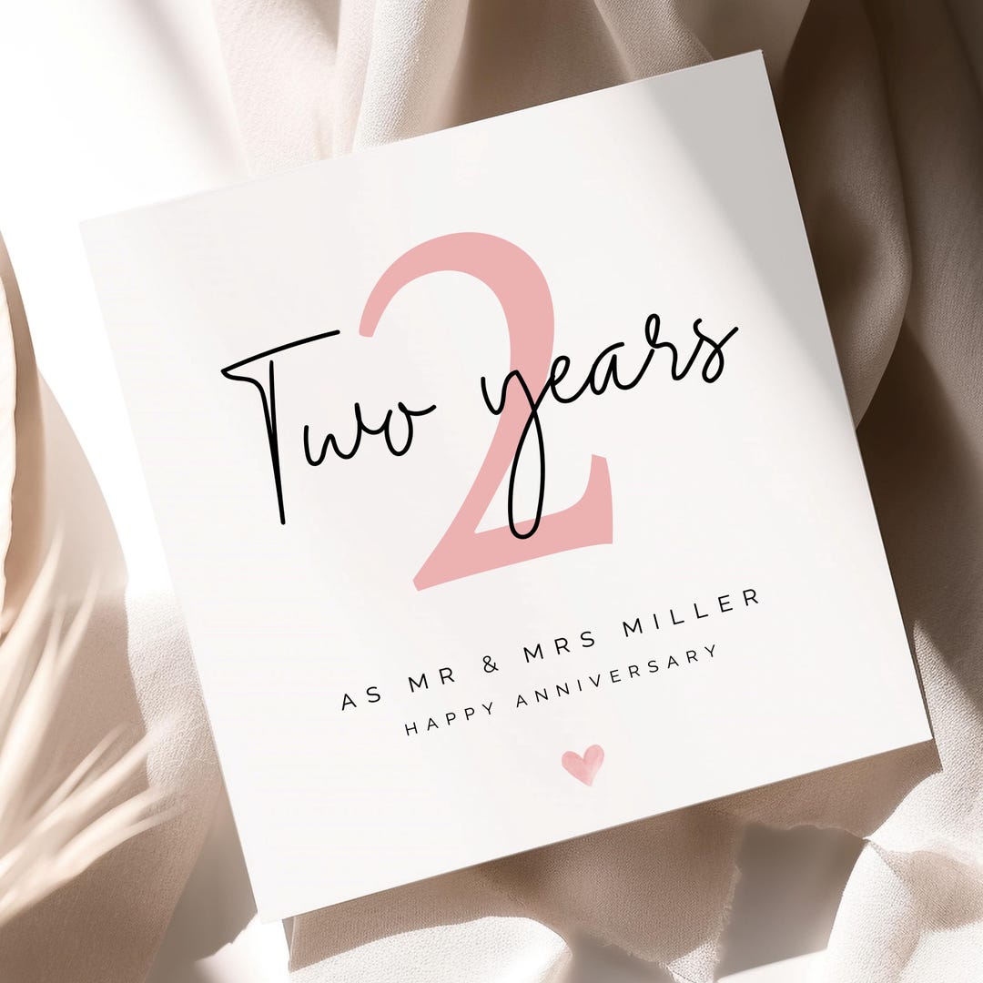 Second Anniversary Card, 2nd Wedding Anniversary, Two Years Married Card, Romantic Minimalist ...