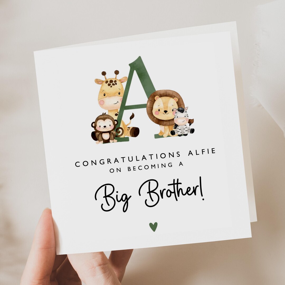 Personalised New Big Brother Congratulations Card Safari Theme Gift for ...