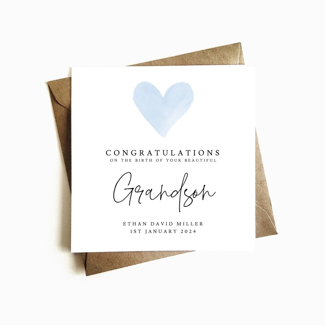 Personalised Grandson New Baby Card Welcome to the World Card Newborn ...