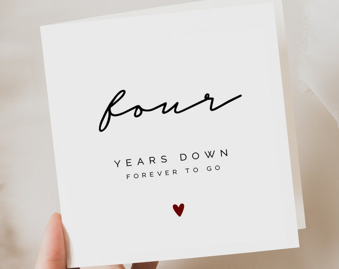 Four Years Down, Forever to Go A5 Card With Envelope, Valentines Card ...